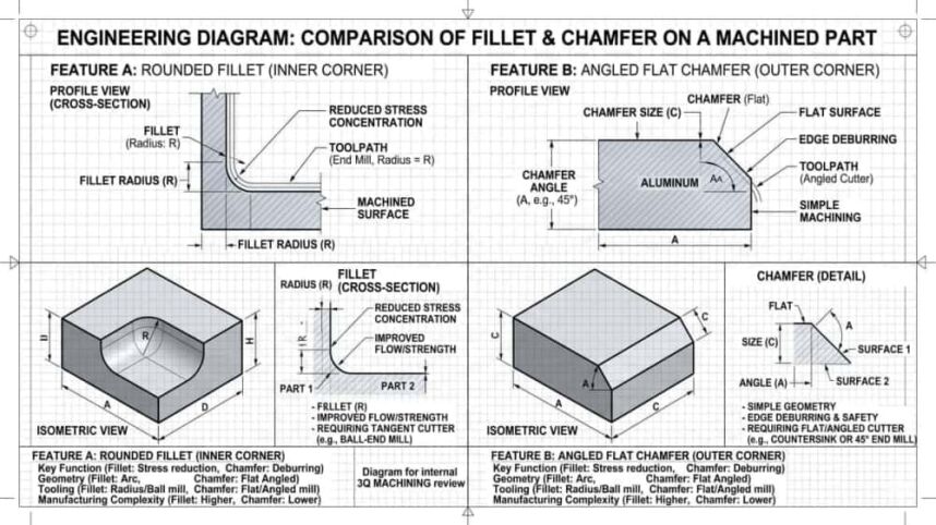 Fillet vs. Chamfer: Engineering Differences, Cost & DFM Rules | 3Q ...